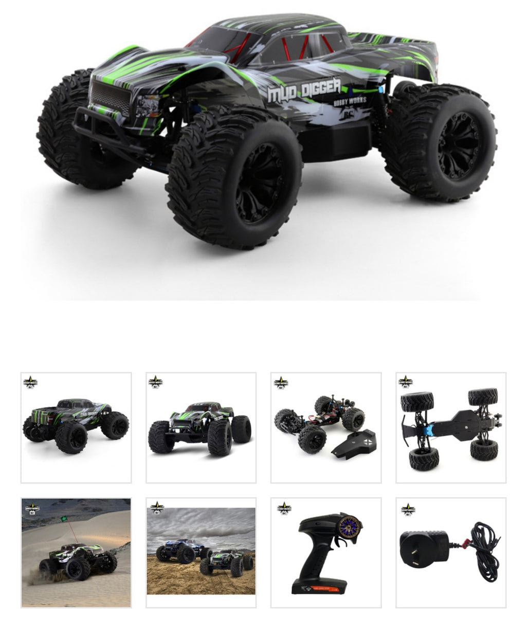 HOBBY WORKS RC MUD DIGGER V2 2WD MONSTER TRUCK 1/10 RTR GREEN – scotty's rc